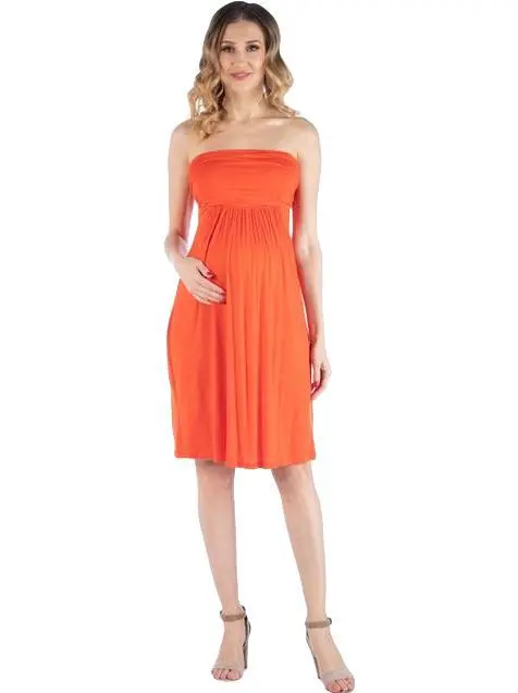 24SEVEN COMFORT APPAREL Knee Length Strapless Mini Dress - Orange