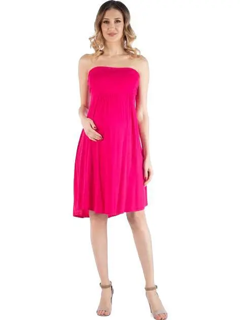 24SEVEN COMFORT APPAREL Knee Length Strapless Mini Dress - Pink