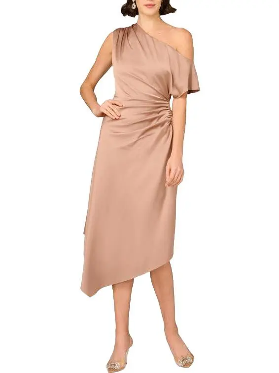 Aidan Mattox Ruched Crepe Back Satin Cocktail Dress - Cafe Mocha