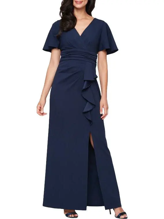 SL FASHIONS Scuba Crepe Dress - Navy