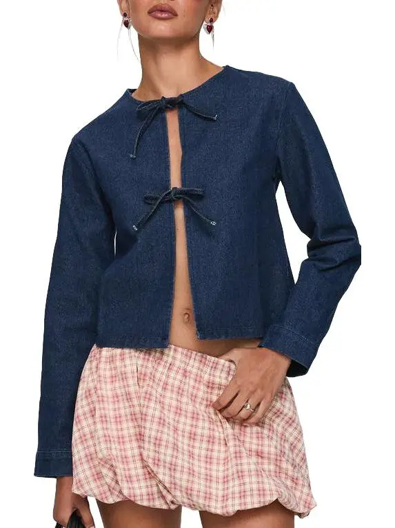 Princess Polly Tie Front Cotton Jacket - Denim