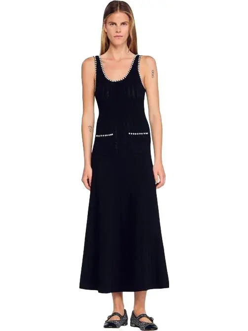 Sandro Long Knit Beaded Dress - Black