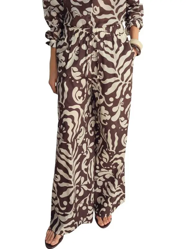 Mango Printed Cotton Wide Leg Pants - Brown