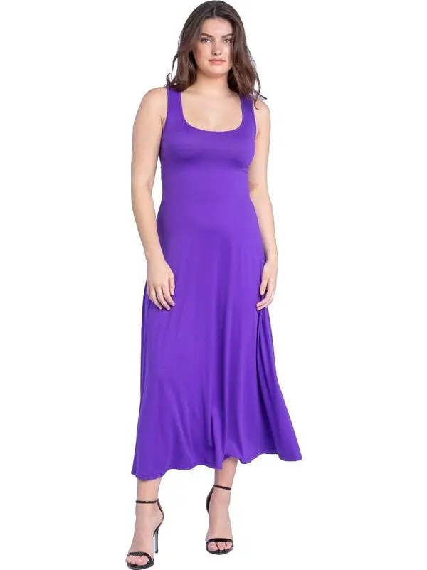 24SEVEN COMFORT APPAREL Petite Slim Fit A-line Sleeveless Maxi Dress - Lilac