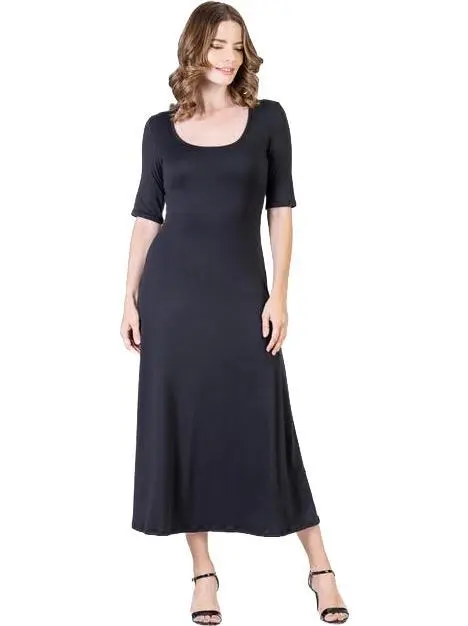 24SEVEN COMFORT APPAREL Petite Maxi A-line Dress - Black