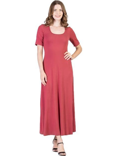 24SEVEN COMFORT APPAREL Petite Maxi A-line Dress - Brick