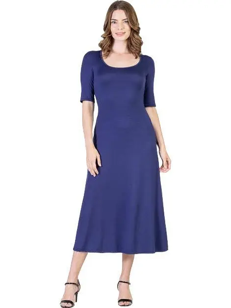 24SEVEN COMFORT APPAREL Petite Maxi A-line Dress - Navy