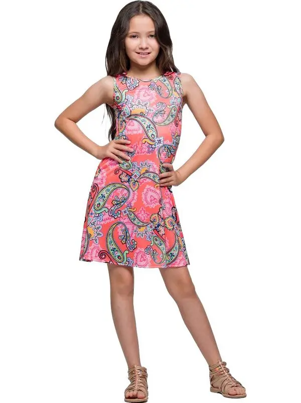 24SEVENKID Sleeveless A-line Paisley Print Pocket Dress - Pink Multi