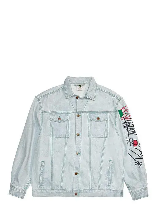 CROSS COLOURS Oversized Graffiti Denim Jacket - Ice Blue