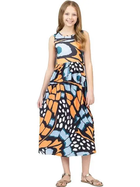 24SEVENKID Butterfly Print Sleeveless Pocket Maxi Dress - Blue Multi