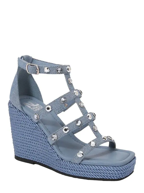 NINETY UNION Jewel Multi Strap Wedge Sandal - Blue Denim