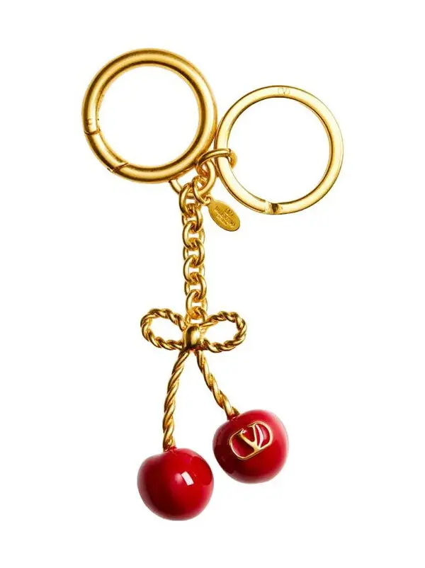 Valentino Garavani Vlogo Signature Enamel Cherry Bag Charm - Antique Brass/rosso