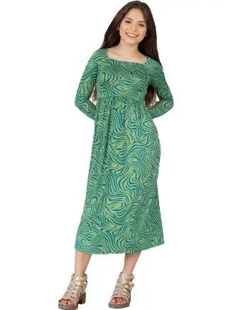 24SEVENKID Long Sleeve Maxi Dress - Green Multi