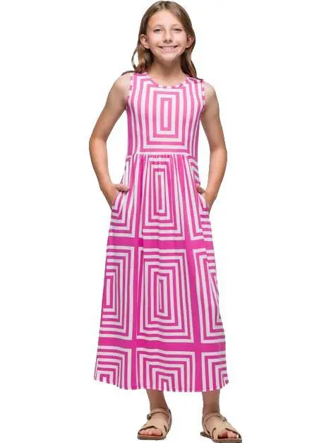 24SEVENKID Geometric Print Sleeveless Maxi Dress - Pink Multi