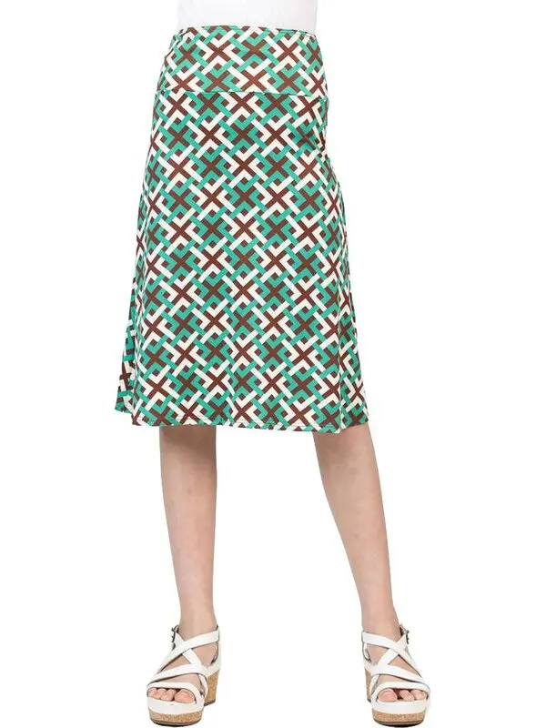 24SEVENKID Geo Print Knee Length Skirt - Green Multi