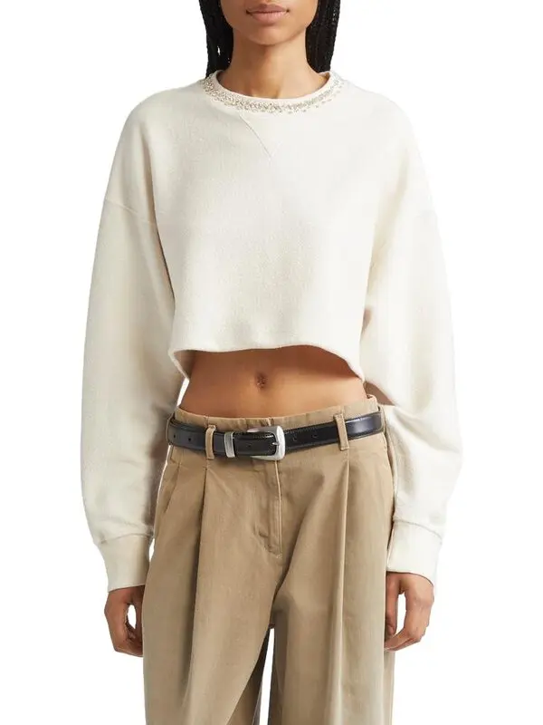 GOLDEN GOOSE Journey Crystal Embellished Fleece Sweatshirt - Artic Wolf