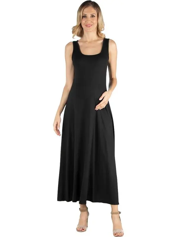 24SEVEN COMFORT APPAREL Maternity Slim Fit A-line Sleeveless Maxi Dress - Black