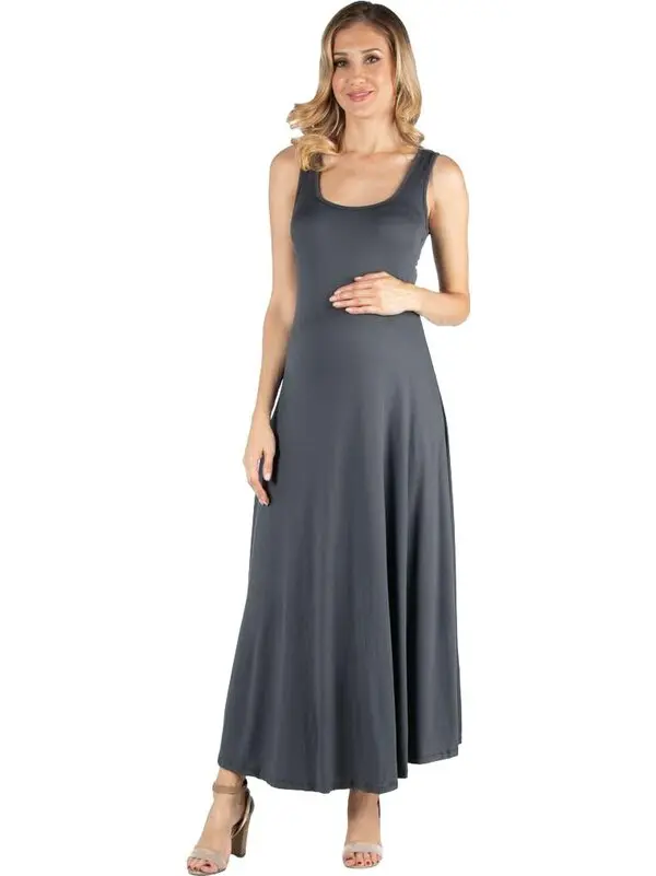 24SEVEN COMFORT APPAREL Maternity Slim Fit A-line Sleeveless Maxi Dress - Grey