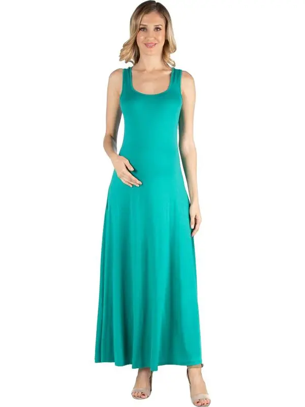 24SEVEN COMFORT APPAREL Maternity Slim Fit A-line Sleeveless Maxi Dress - Jade