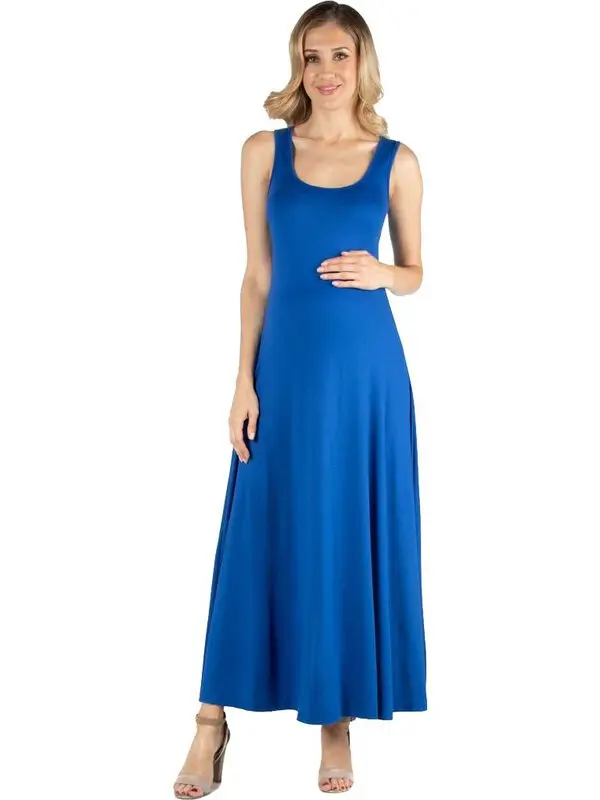 24SEVEN COMFORT APPAREL Maternity Slim Fit A-line Sleeveless Maxi Dress - Lapis