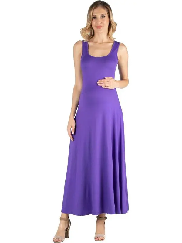 24SEVEN COMFORT APPAREL Maternity Slim Fit A-line Sleeveless Maxi Dress - Lilac