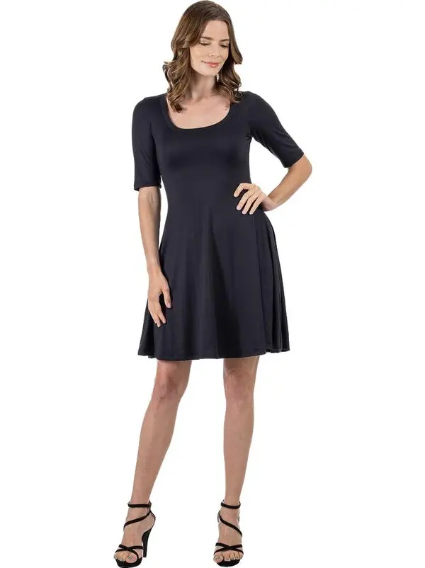 24SEVEN COMFORT APPAREL A-line Knee Length Dress With Elbow Length Sleeves - Black