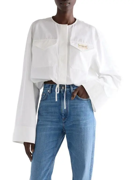 Givenchy Utility Cotton Poplin Crop Shirt - White