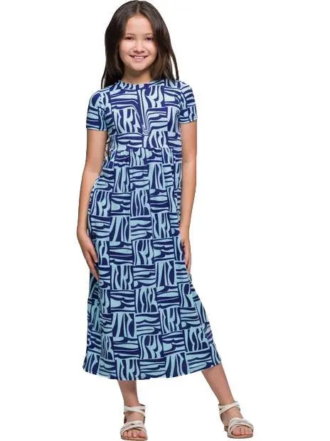 24SEVENKID Short Sleeve Geo Print Maxi Dress - Blue Multi