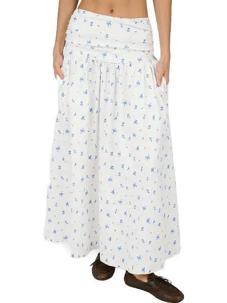 WeWoreWhat Ruched Waist Midi Skirt - Sky Multi