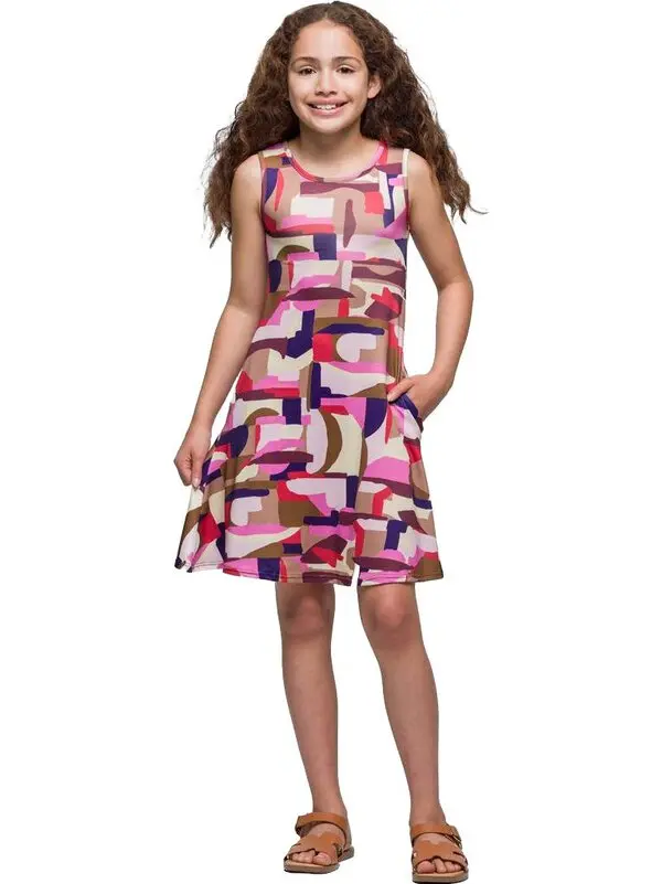 24SEVENKID Patchwork Print Sleeveless Pockets Dress - Brown Multi