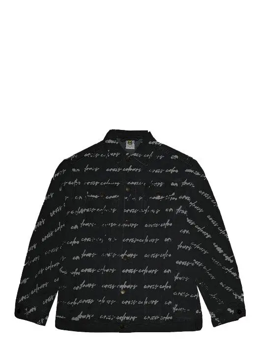 CROSS COLOURS Signature Print Oversized Denim Jacket - Black