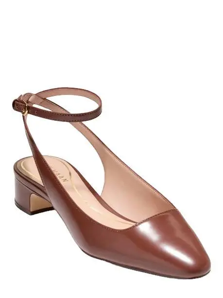 Cole Haan Paden Ankle Strap Slingback Pumps - Dark Cuoio Box Leather