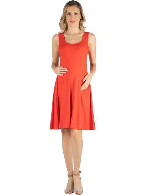 24SEVEN COMFORT APPAREL Maternity A-line Fit And Flare Dress - Orange