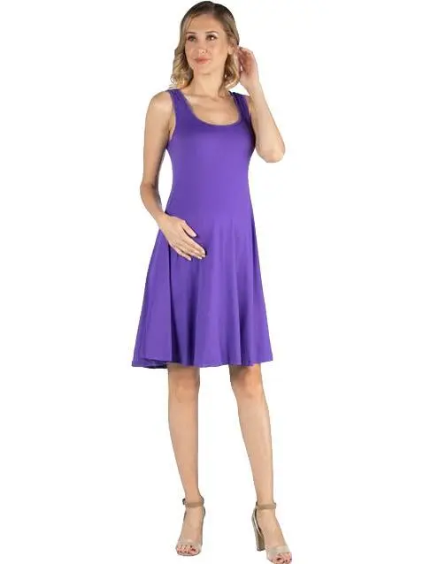 24SEVEN COMFORT APPAREL Maternity A-line Fit And Flare Dress - Purple