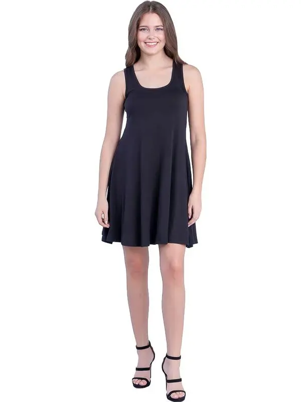 24SEVEN COMFORT APPAREL Petite Sleeveless A-line Fit And Flare Skater Dress - Black