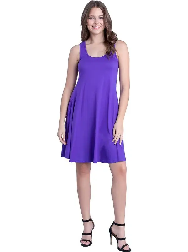 24SEVEN COMFORT APPAREL Petite Sleeveless A-line Fit And Flare Skater Dress - Purple