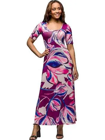 24SEVEN COMFORT APPAREL Maternity Floral Print A-line Maxi Dress - Purple Multi
