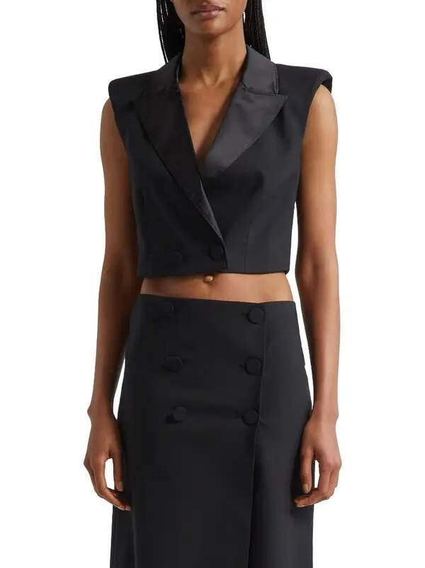 L'Agence Hollis Double Breasted Crop Vest - Black