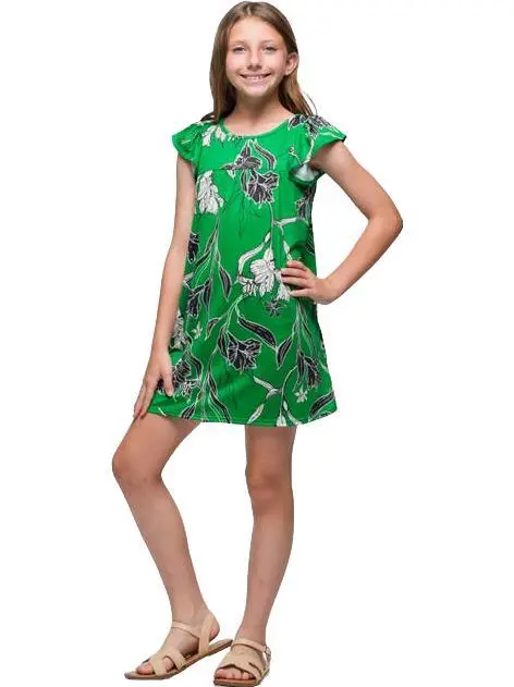 24SEVENKID Floral Print Cap Sleeve Babydoll Dress - Green Multi