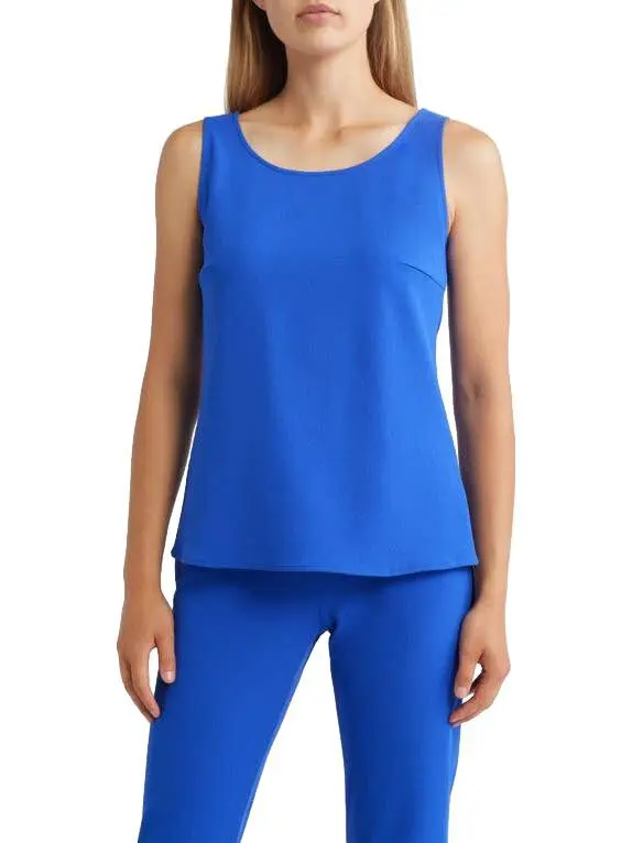 Ming Wang Deco Scoop Neck Stretch Crepe Tank - Sapphire Sea