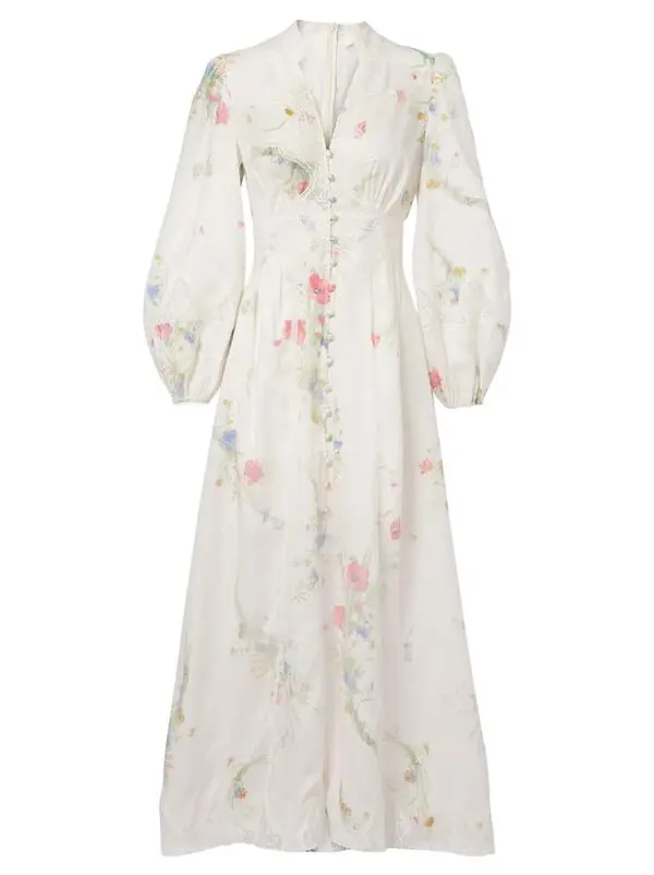 Zimmermann Lucky Floral Linen Lace Maxi Dress - White