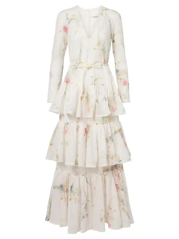 Zimmermann Lucky Floral Tiered Cotton Maxi Dress - White