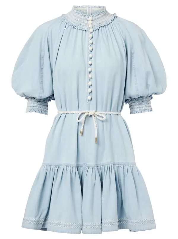 Zimmermann Ascension Ruffled Denim Minidress - Blue