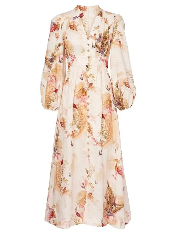 Zimmermann Ascension Floral Linen Midi Dress - Pink