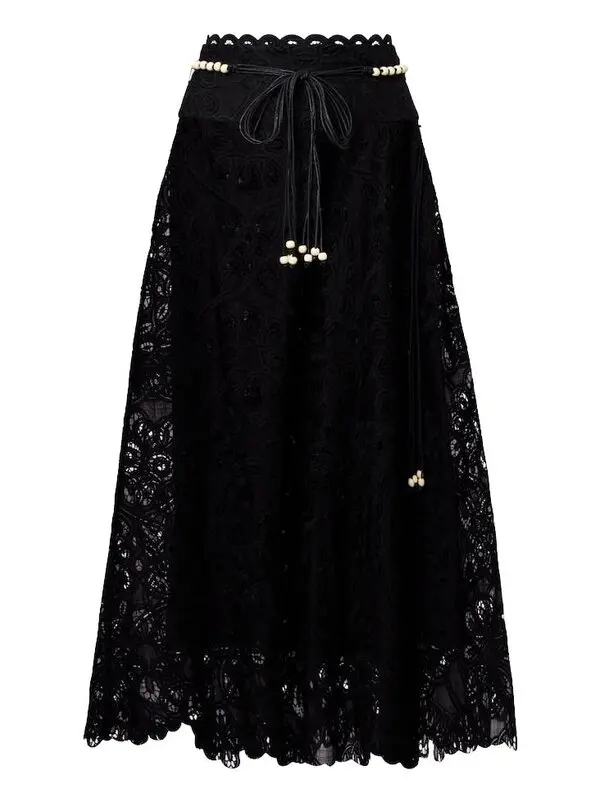 Zimmermann Rhiannon Embroidered Cotton Midi Skirt - Black