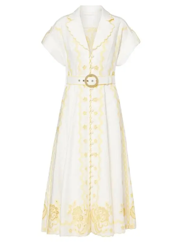 Zimmermann Lucky Embroidered Linen Midi Dress - White