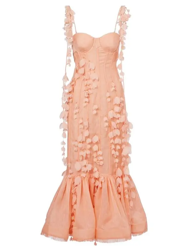 Zimmermann Dawning Linen And Silk Midi Dress - Pink