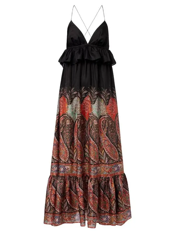 Zimmermann Rhiannon Paisley Ruffled Silk Maxi Dress - Black