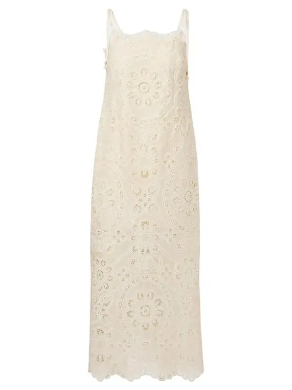 Zimmermann Rhiannon Embroidered Cotton Midi Dress - White