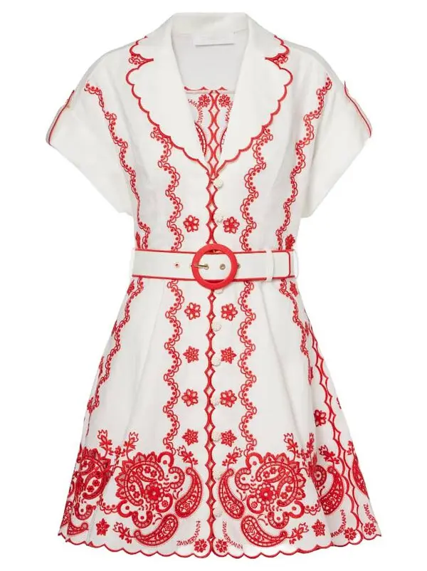 Zimmermann Lucky Embroidered Linen Minidress - White